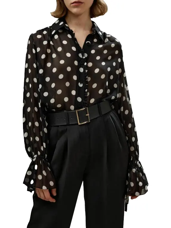 Lilysilk Polka Dots Georgette Blouse - White Dots In Black