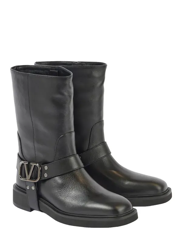 Valentino Garavani Vlogo Signature Leather Biker Boots - Black