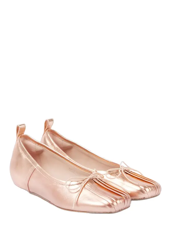 Simone Rocha Classic Pleated Leather Ballet Flats - Beige