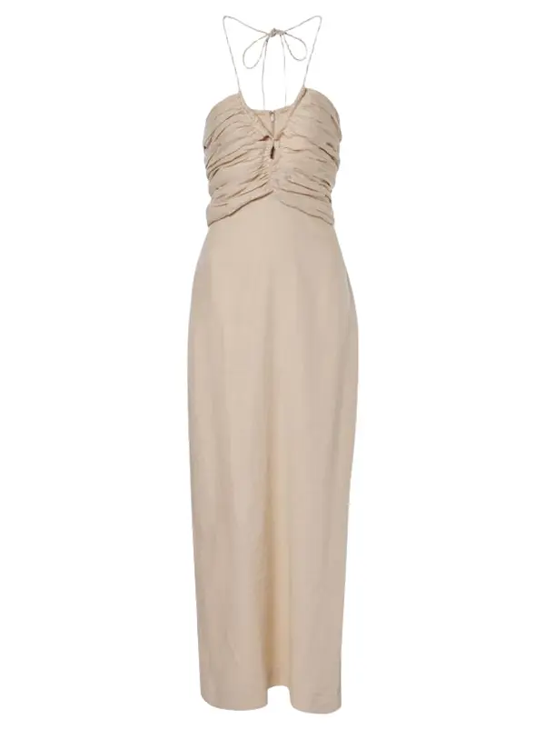 Faithfull The Brand Tortugas Halterneck Linen Midi Dress - Beige