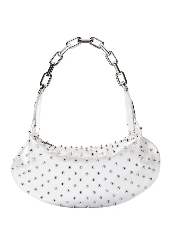 CHRISTIAN LOUBOUTIN Le 54 Spiked Metallic Leather Shoulder Bag - Silver