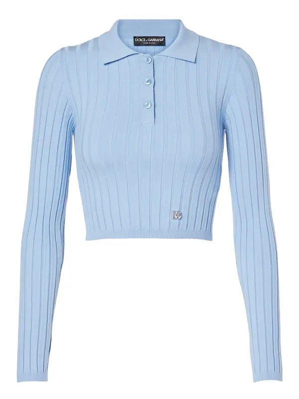 Dolce & Gabbana Ribbed-knit Cropped Polo Sweater - Blue