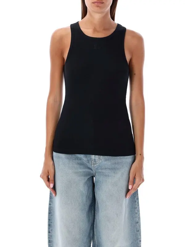 GANNI Ribbed Cotton Tank Top - Black