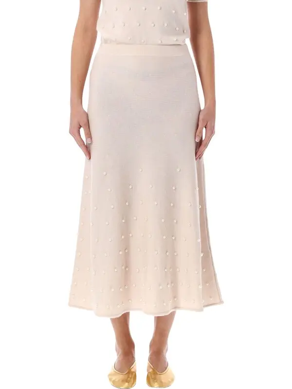 Zimmermann Hypnotic Beaded Merino Wool Midi Skirt - Chalk