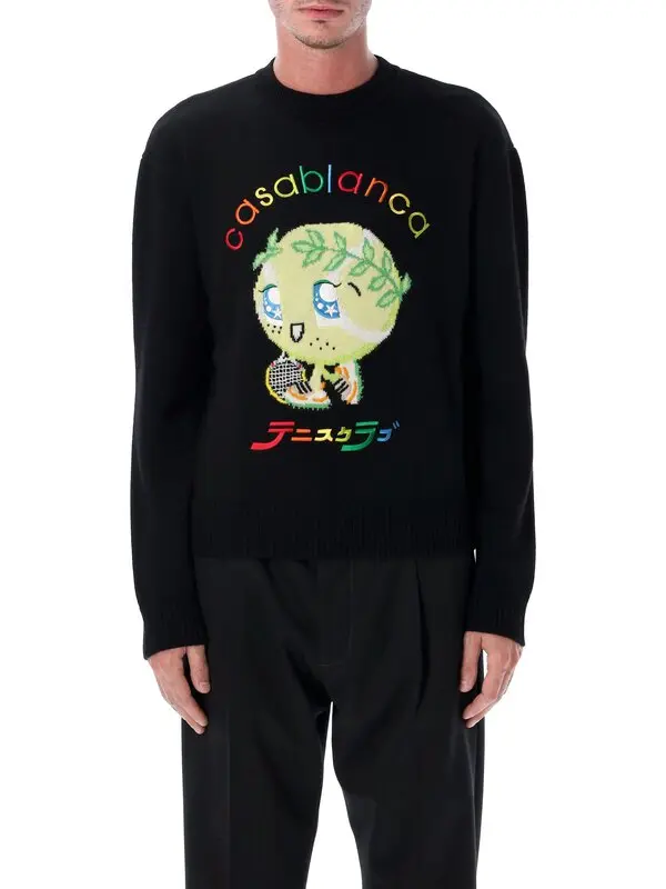 Casablanca Character Intarsia Crew Sweater - Kawaii Tennis Boy