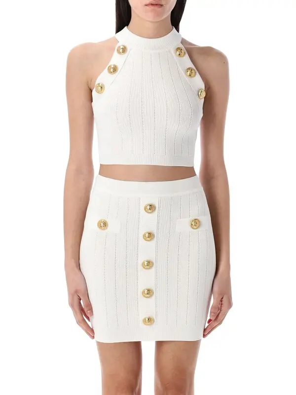 Balmain Knit Halterneck Top - White