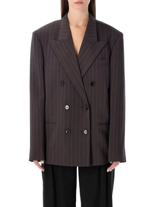 Magda Butrym Pinstripe Double-breasted Blazer - Brown Pin Stripe