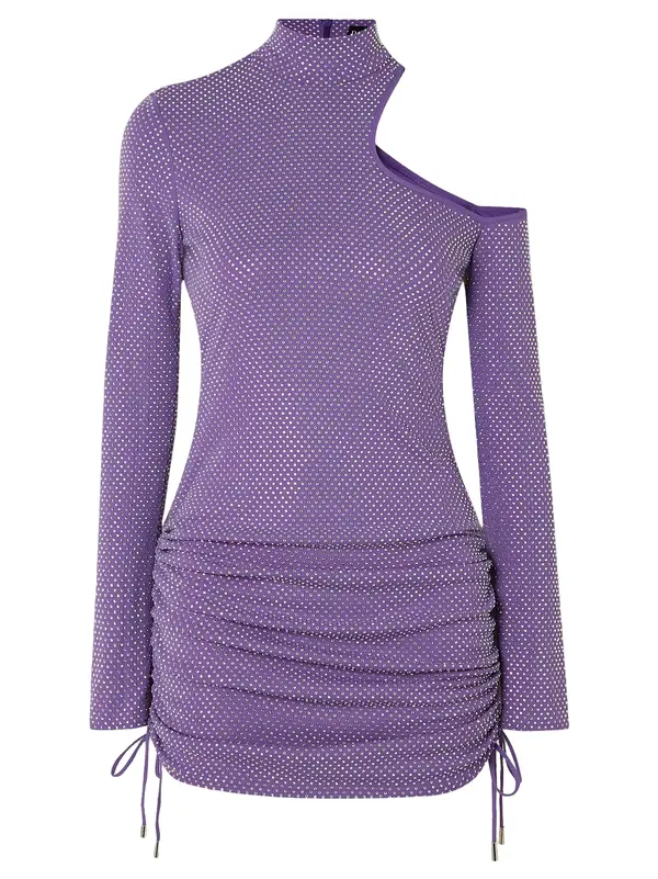 David Koma Cutout Crystal-embellished Stretch-jersey Mini Dress - Purple