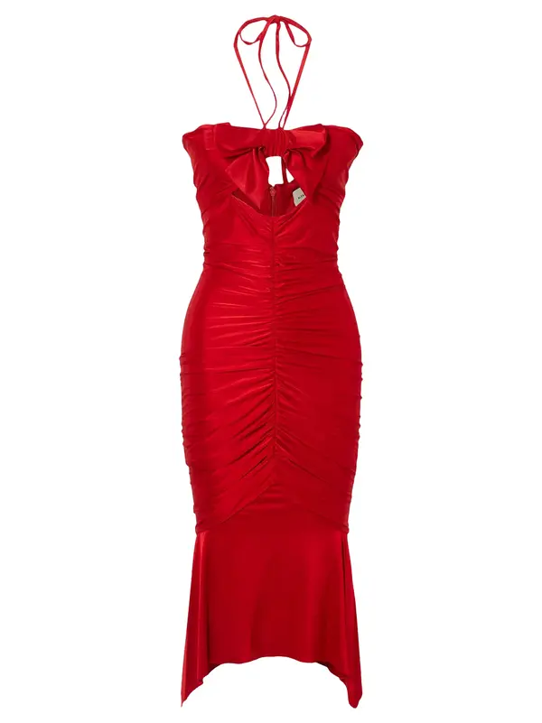 Alexandre Vauthier Twist-front Stretch-satin Halterneck Midi Dress - Red