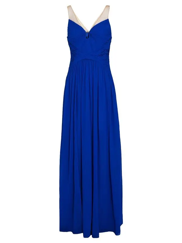 Zac Posen Tulle-trimmed Plissé-crepe Maxi Dress - Cobalt Blue