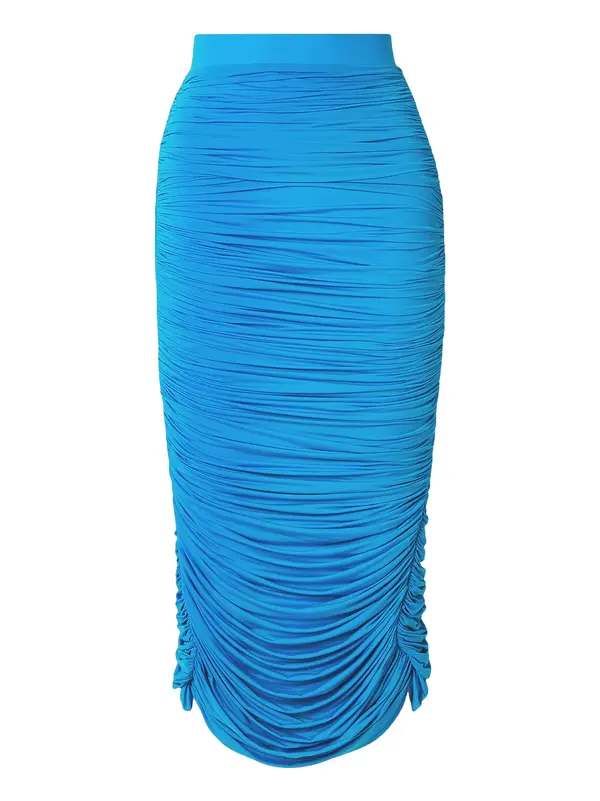 Alex Perry Ruched Stretch-jersey Midi Skirt - Azure