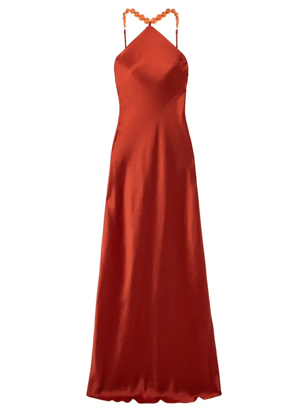 Staud Cadence Embellished Satin Maxi Dress - Red