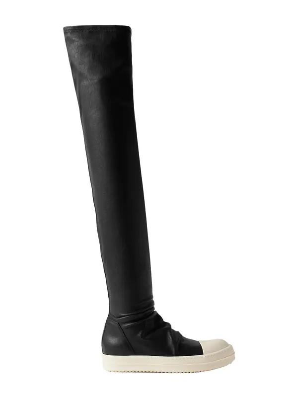 Rick Owens Rubber-trimmed Over-the-knee Leather Boots - Black