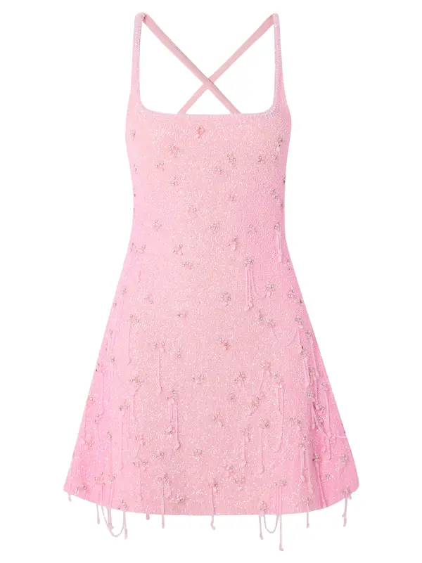 CLIO PEPPIATT Embellished Stretch-mesh Mini Dress - Pink