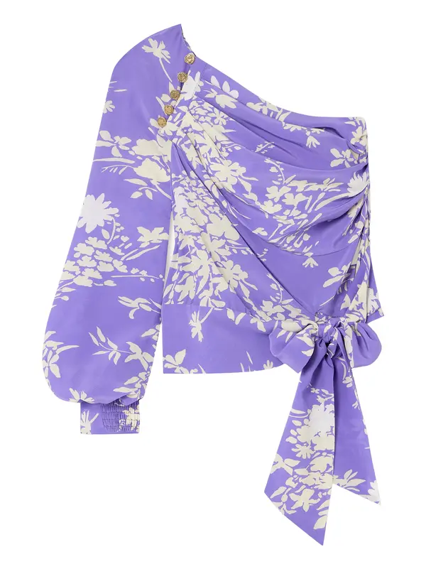 Maison Mayle Solange One-shoulder Floral-print Top - Purple