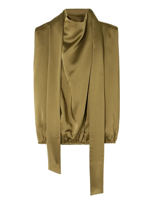 PETAR PETROV The Slippery Tie-detailed Satin Top - Green