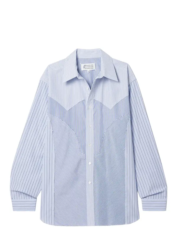 MAISON MARGIELA Paneled Striped Cotton-poplin Shirt - Blue