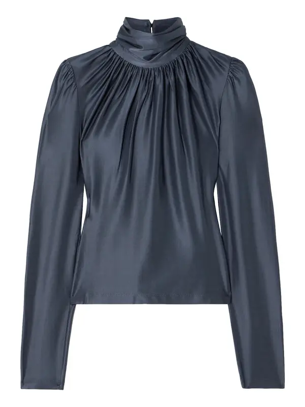 Rabanne Gathered Stretch-satin Top - Blue