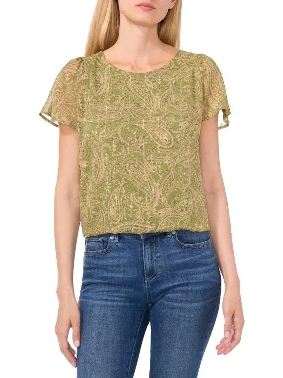 CECE DUPRAZ Print Flutter Sleeve Top - Green