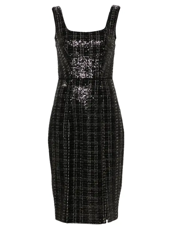 GENNY Sequinned Tweed Midi Dress - Black
