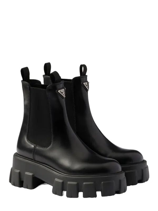 Prada Monolith Leather Chelsea Boots - Black