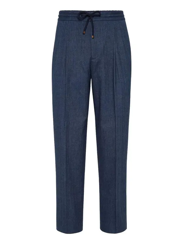 Brunello Cucinelli Drawstring Tapered Trousers - Navy Blue