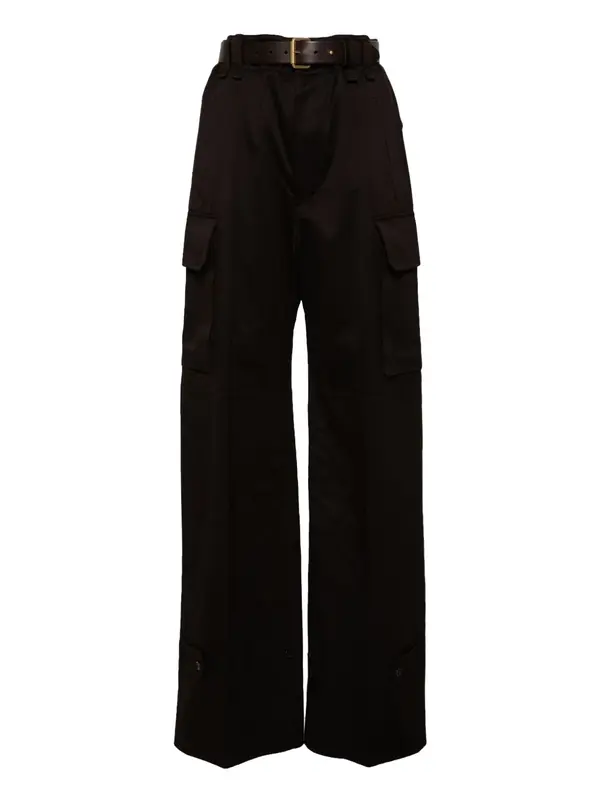 Saint Laurent Logo-embroidered Wide Leg Trousers - Brown