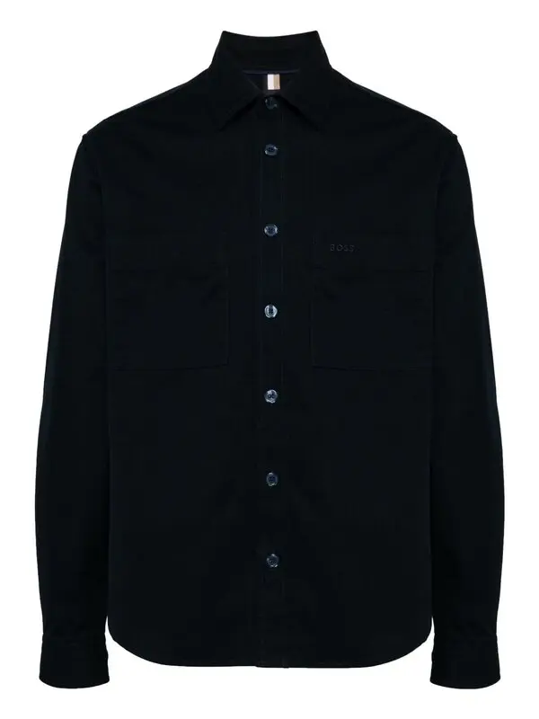 BOSS Logo-embroidered Cotton Shirt - Blue