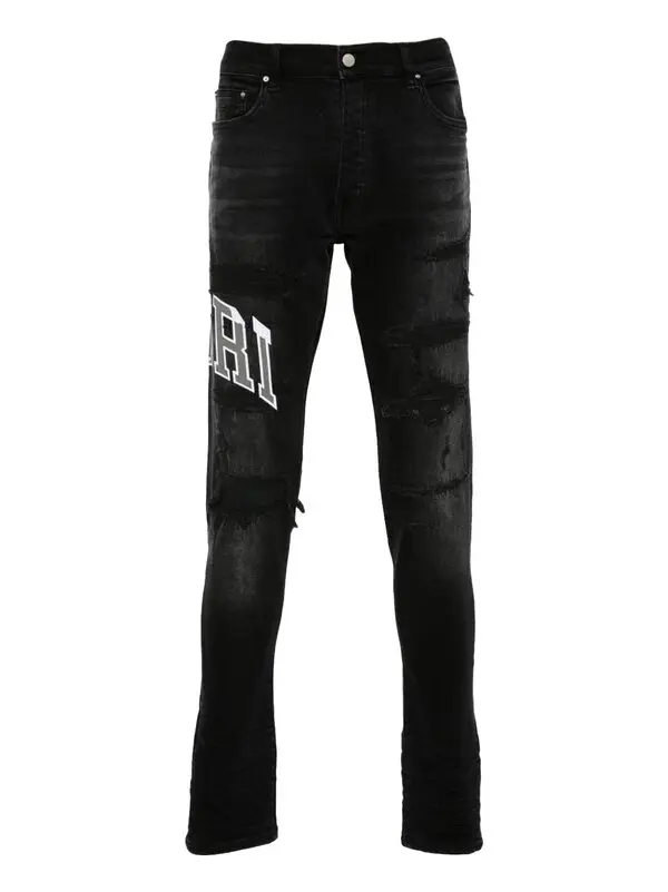 Amiri Varsity Logo Repair Jeans - Black