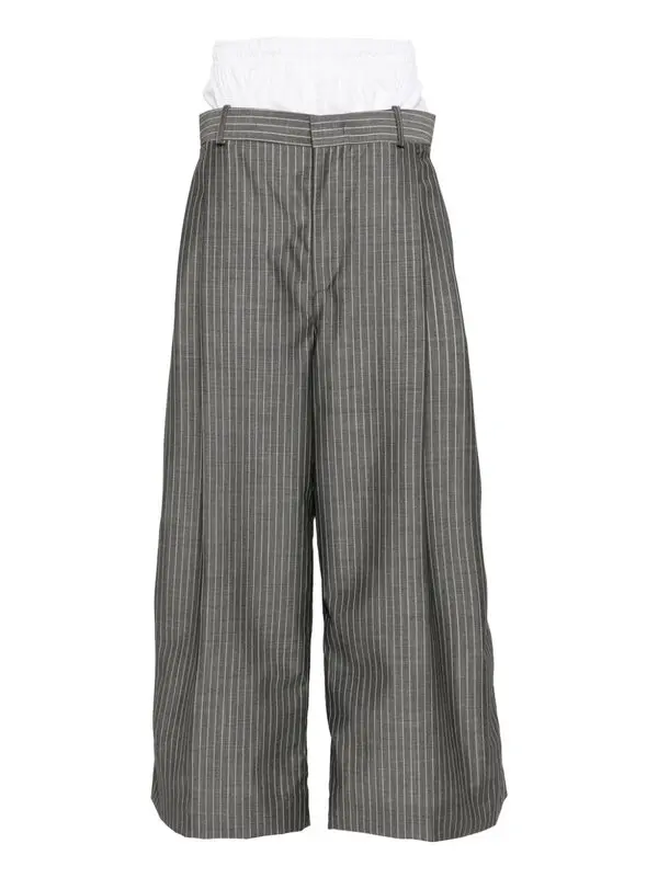 HED MAYNER Virgin Wool-mohair Blend Pinstriped Layered Wide-leg Trousers - Grey