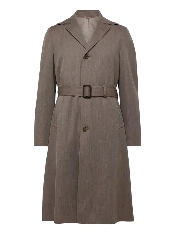 SAMAN AMEL Belted Wool-twill Tailored Coat - Brown