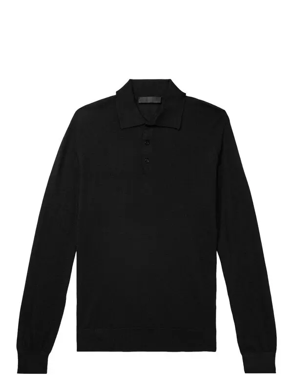 SAMAN AMEL Elo Slim-fit Cashmere And Silk-blend Polo Shirt - Black