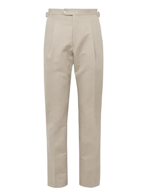 SAMAN AMEL Slim-fit Pleated Cotton And Linen-blend Twill Trousers - Neutrals