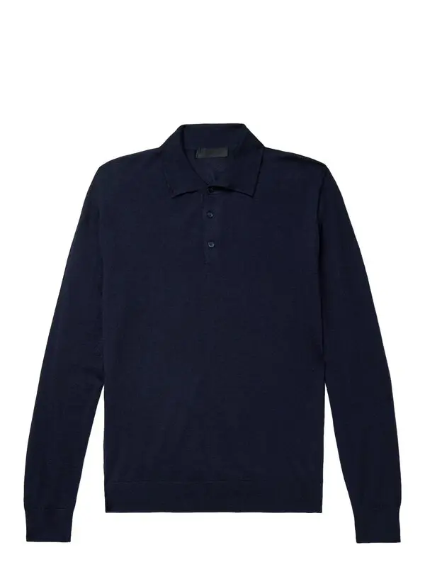 SAMAN AMEL Elo Slim-fit Cashmere And Silk-blend Polo Shirt - Blue