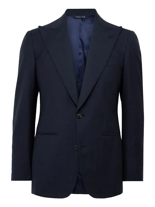 SAMAN AMEL Slim-fit Wool, Linen And Silk-blend Suit Jacket - Blue