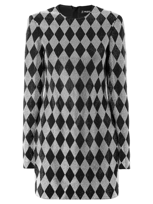 Balmain Crystal-embellished Argyle Mini Dress - Black