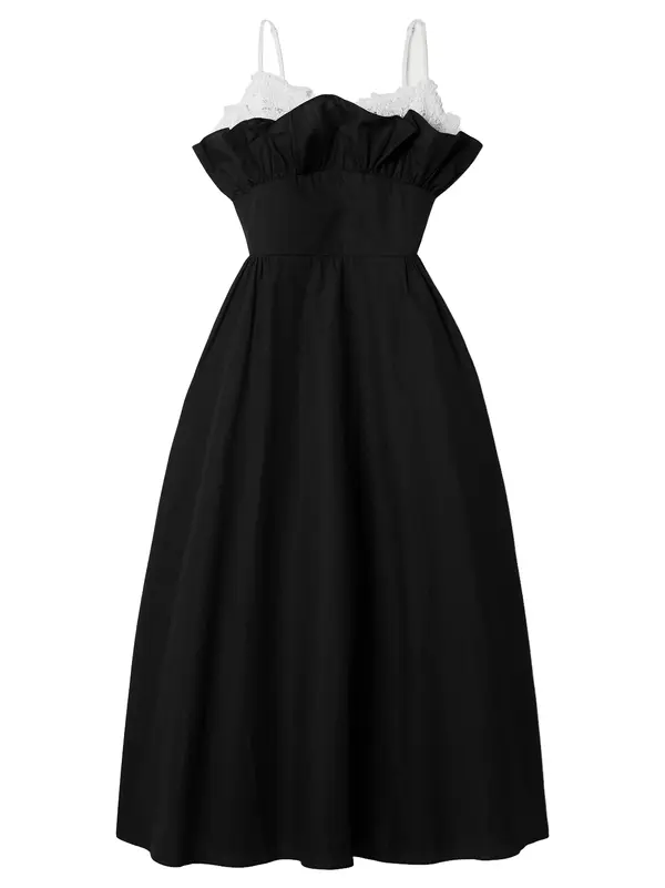 KIKA VARGAS Lisabeth Lace-trimmed Cotton-poplin Midi Dress - Black