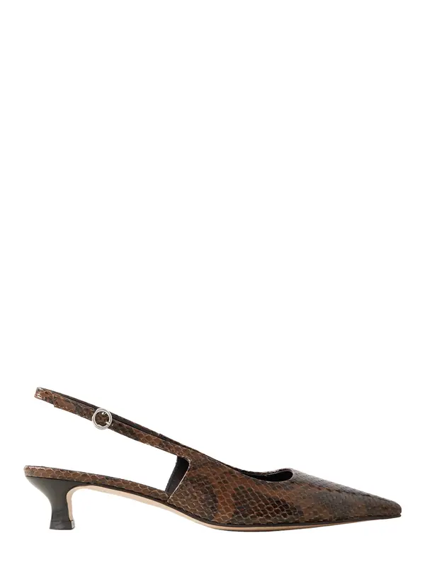 AeydĒ Catrina Snake-effect Slingback Pumps - Brown