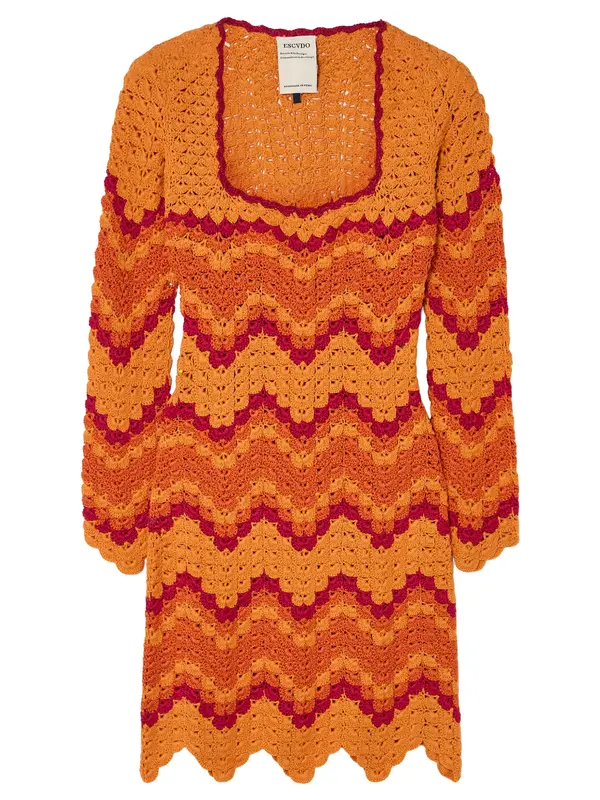 Escvdo Sumac Scalloped Crochet Mini Dress - Orange