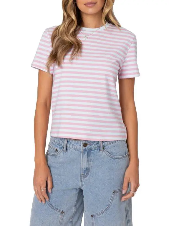 EDIKTED Callahan Stripe Stretch Cotton T-shirt - Light-pink