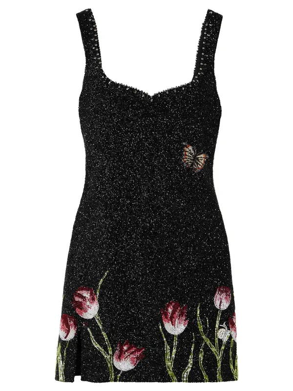 CLIO PEPPIATT Tulip Bead-embellished Mini Dress - Black