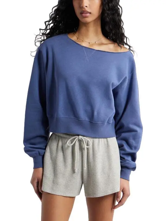 Bp. Fleece Off-the-shoulder Sweatshirt - Blue Indigo