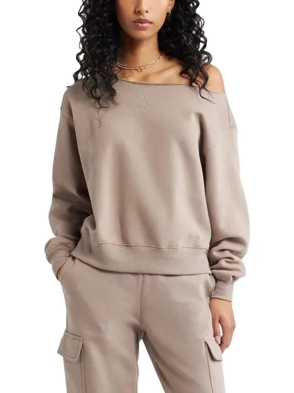 Bp. Fleece Off-the-shoulder Sweatshirt - Grey Fungi