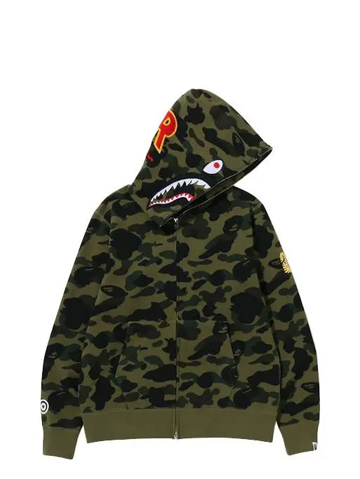 BAPE 1st Camo 2nd Ponr Shark Full Zip Hoodie - Green