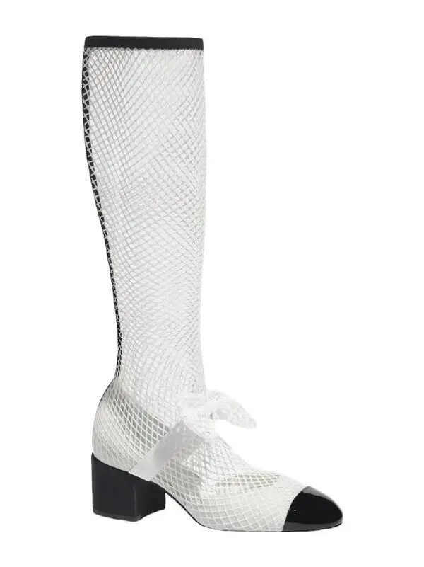 Chanel Resille Knee High Mary Janes - White/black
