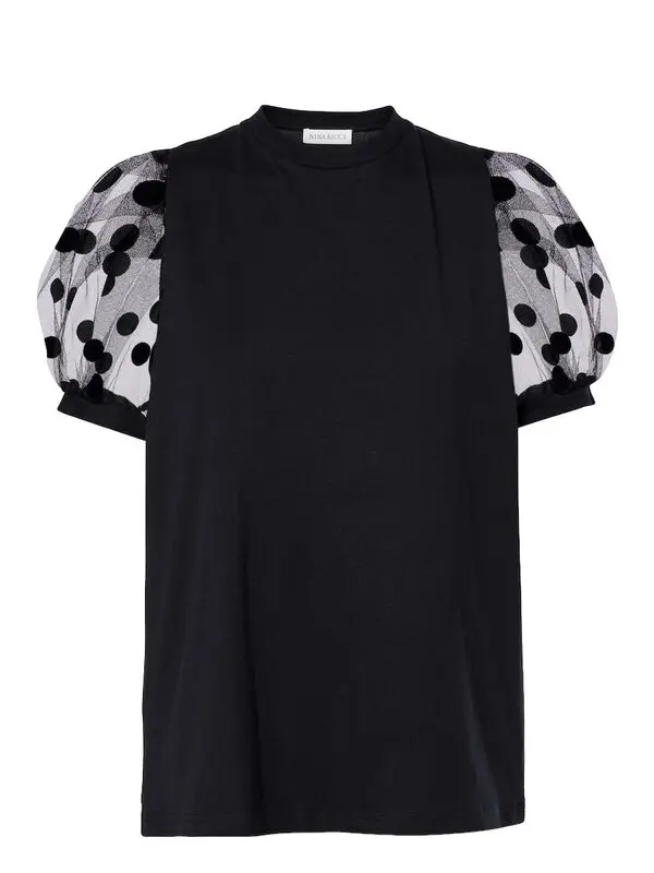 Nina Ricci Polka Dot Tulle And Jersey T-shirt - Black