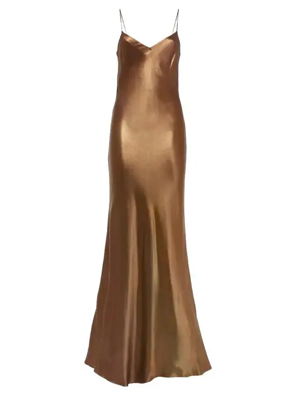 Galvan Satin Maxi Dress - Brown