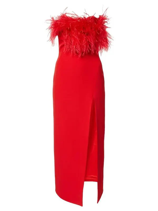 David Koma Feather-trimmed Midi Dress - Red