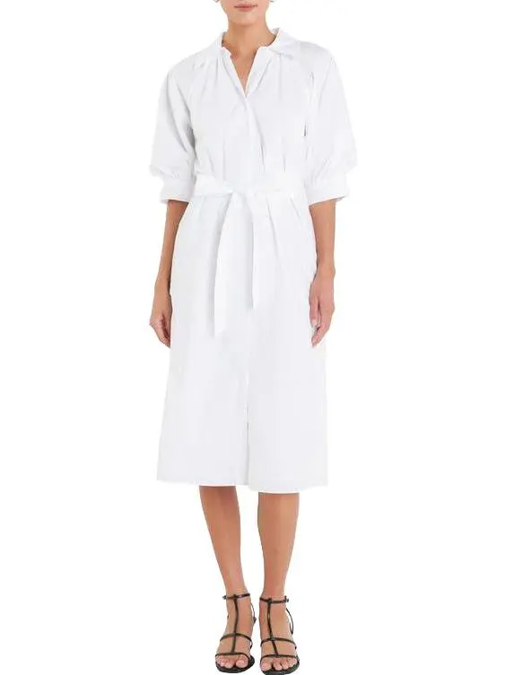 English Factory Tie Belt Shirt Dress - White