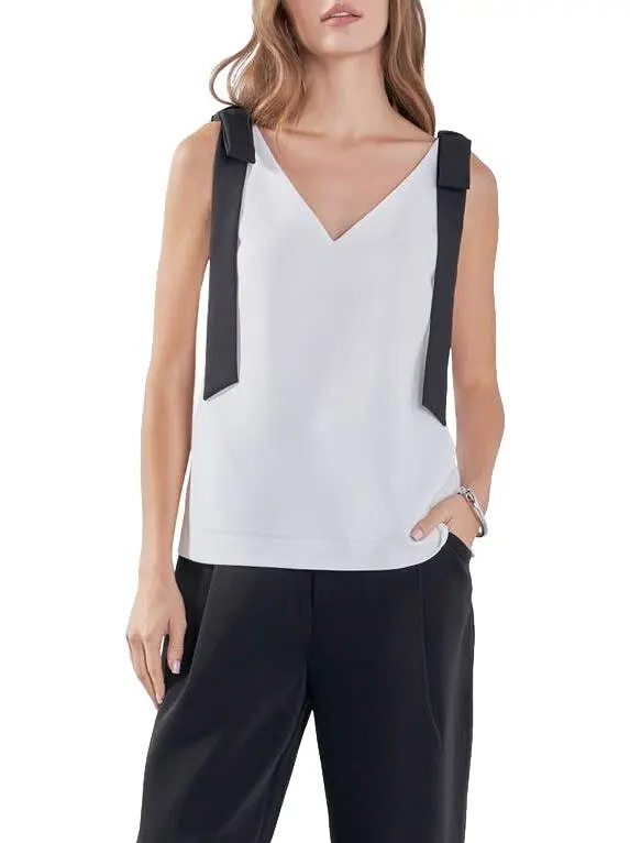 Endless Rose Contrast Bow V-neck Tank Top - Off White